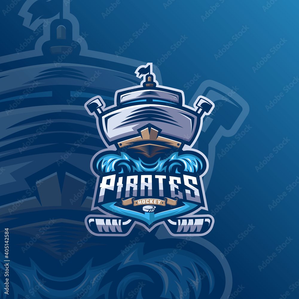 Pirates Ship Mascot Logo Design For Hockey Club Stock Vector | Adobe Stock