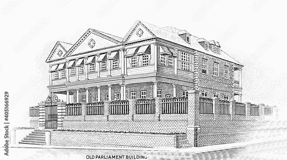 Old Parliament building in Kingston, also known as Headquarters House ...