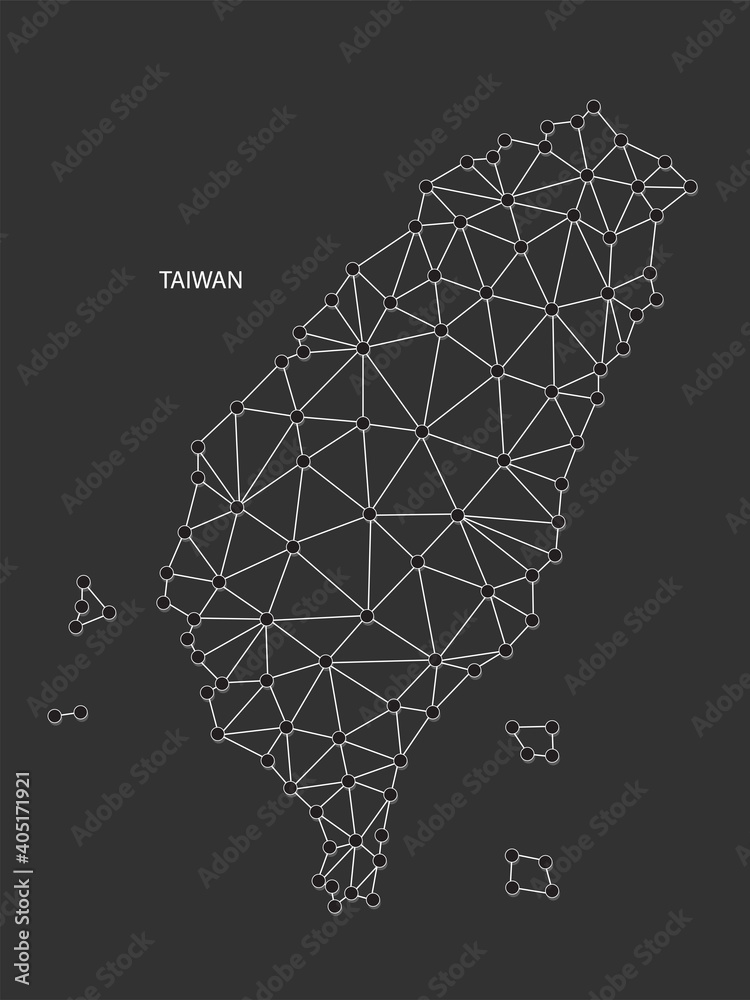 Taiwan Map Point scales on black background. Wire frame polygonal ...