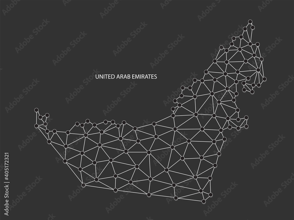 United Arab Emirates Map Point scales on black background. Wire frame ...