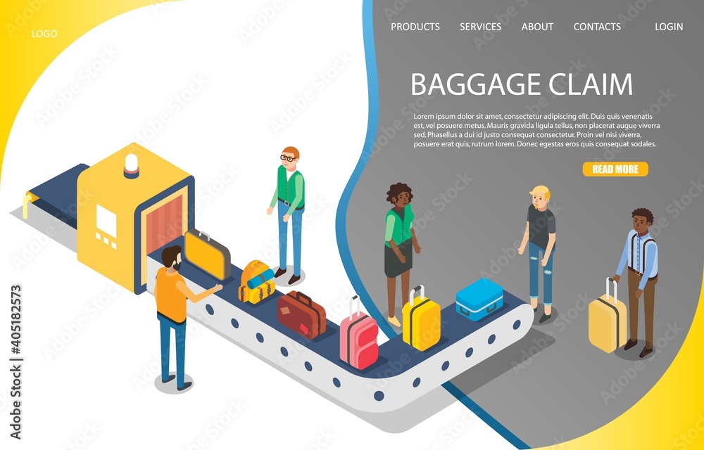 Airport baggage claim vector website template, landing page design for ...