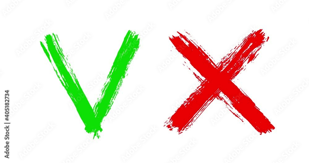 Acceptance and rejection symbol. Animation Green checkmark OK and red X. Button for Check list ...