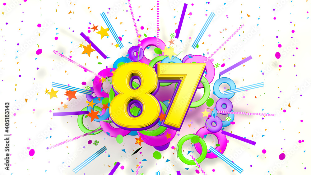 Number 87 for promotion, birthday or anniversary over an explosion of ...