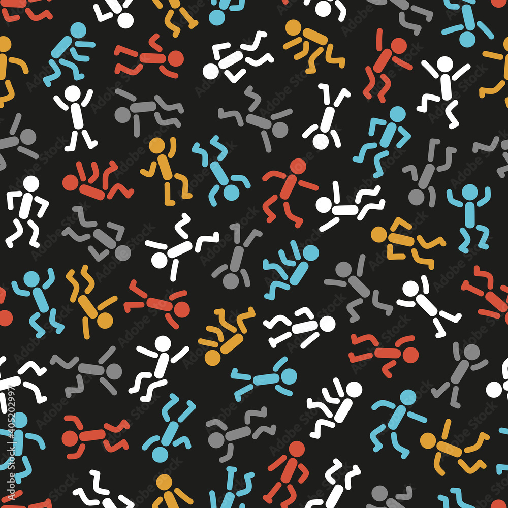 Stick Man Icons Seamless Pattern. Colorful Background from People Stick ...