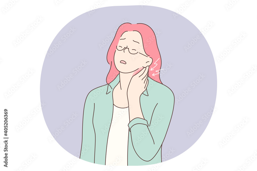 Suffering from pain in muscles, joints, injuries concept. Young unhappy ...