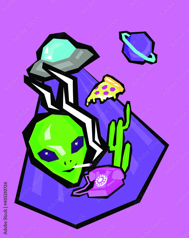 Vector illustration of a smoking alien Stock Vector | Adobe Stock