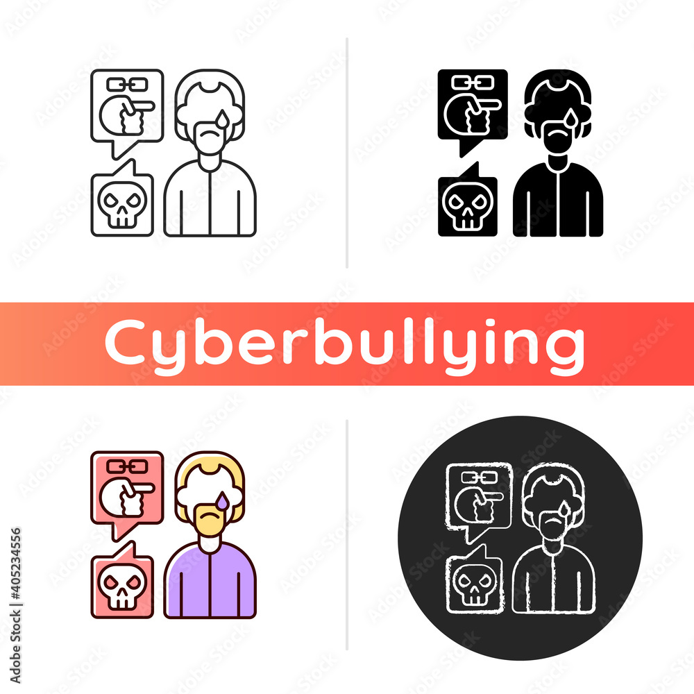 Racial cyberbullying icon. Discrimination by ethnicity. Negative ...
