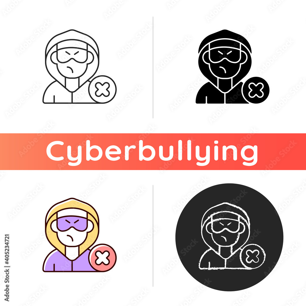 Block or mute harasser icon. Ban internet troll. Cyberbullying and ...