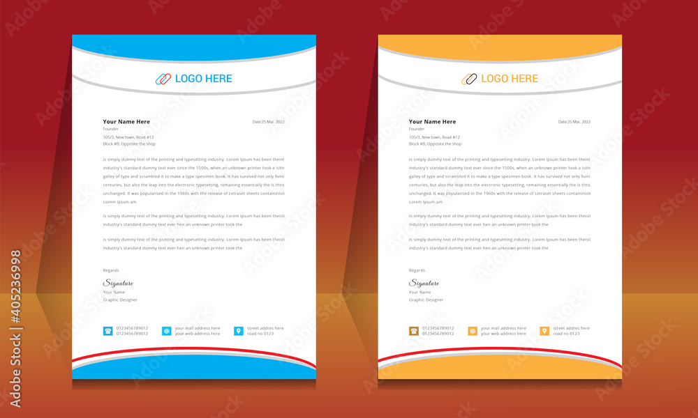 Letterhead format template, business style letterhead design template ...