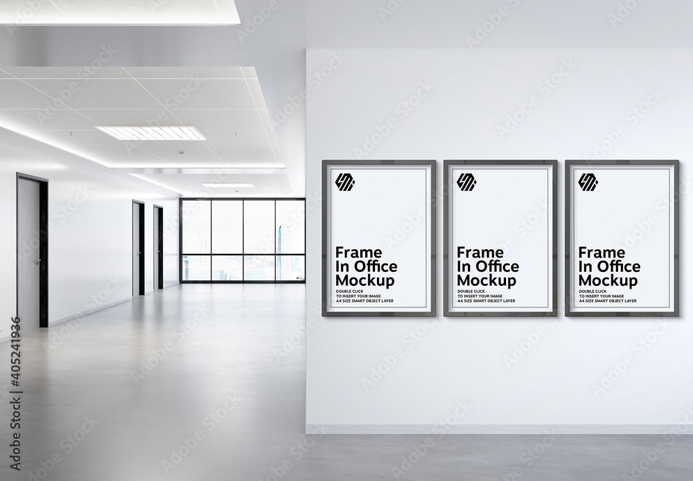 3 Frames Hanging on Office Wall Mockup Stock Template | Adobe Stock