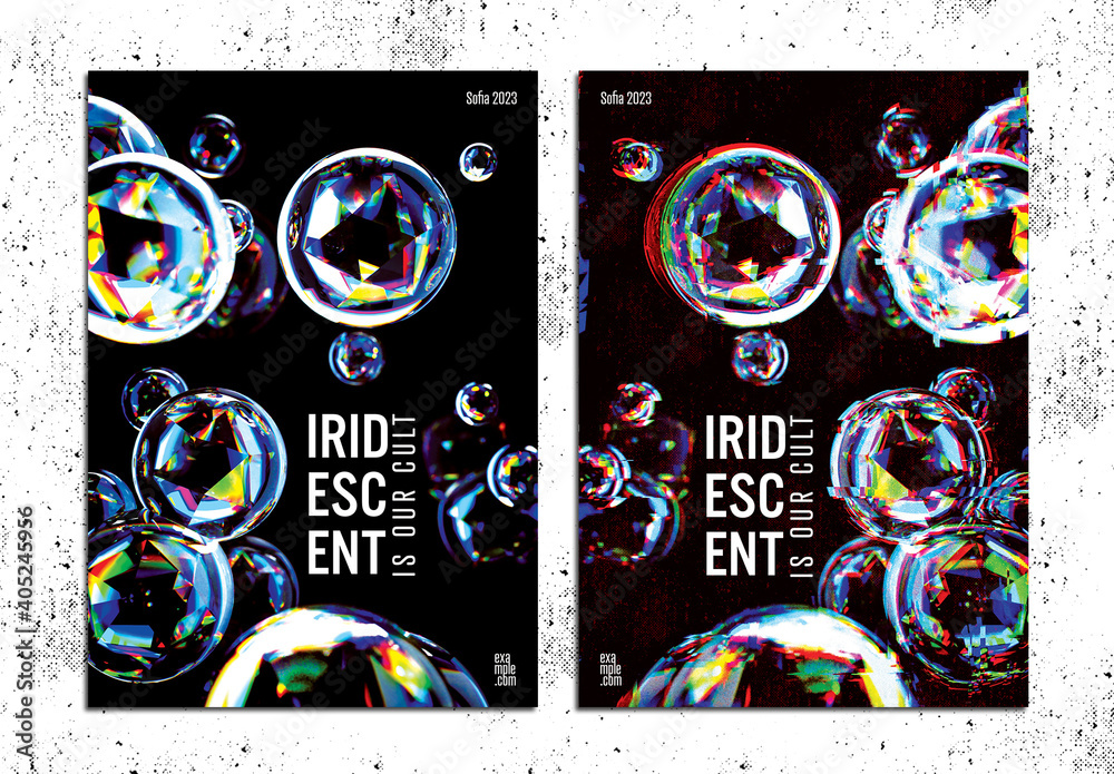 Modern Poster Design Layout with Translucent Iridescent Spheres Stock ...
