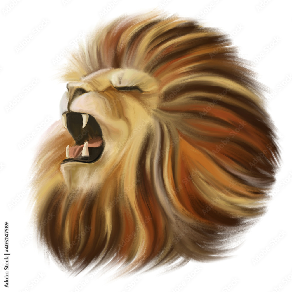 angry lion roars with open jaw, clipart, t-shirt design Stock ...
