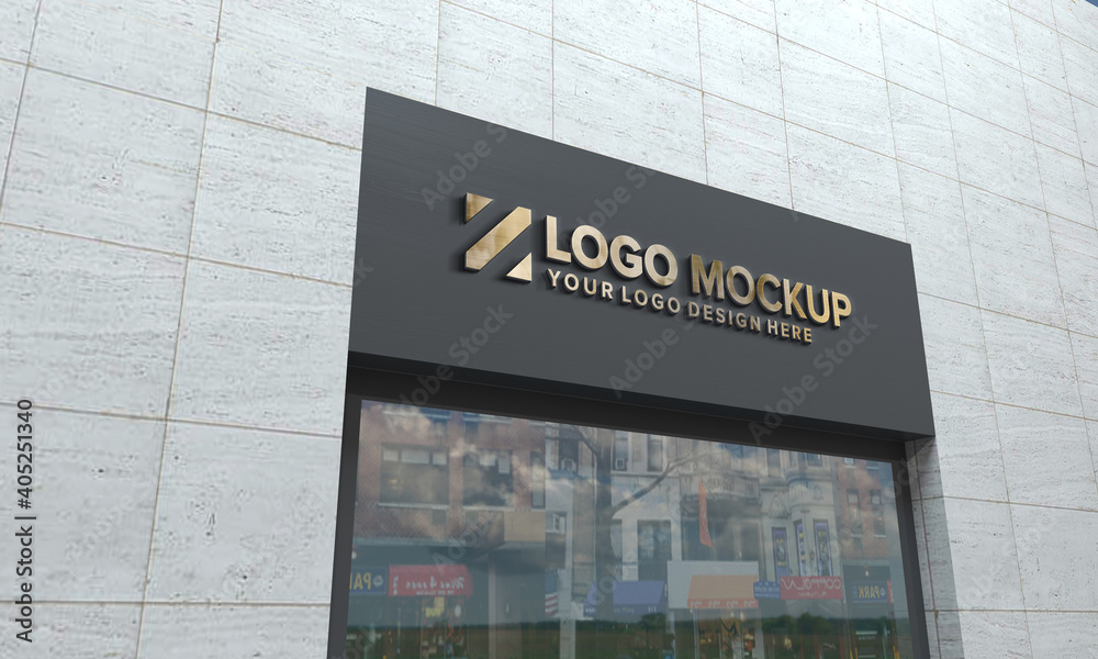 Logo Mockup 3D Sign façade Building 3d Rendered Stock Illustration ...