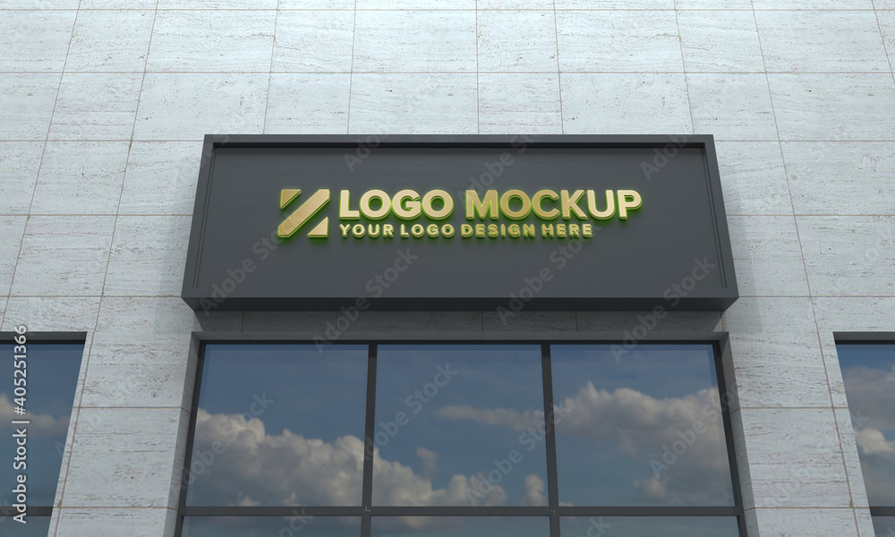 Logo Mockup 3D Sign façade Building 3d Rendered Stock Illustration ...