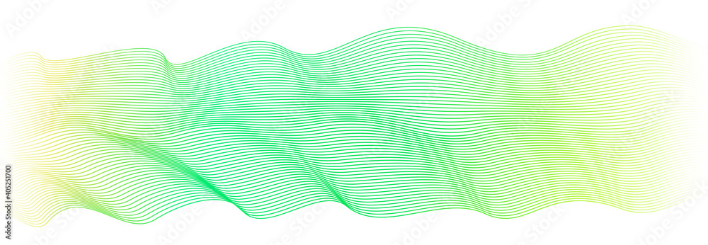 Abstract green, yellow waveform. Vector pulsating wave pattern, white ...