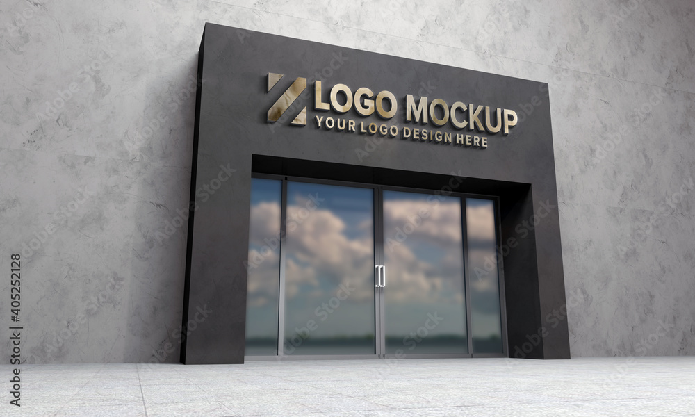 Logo Mockup 3D Sign façade Building 3d Rendered Stock Illustration ...