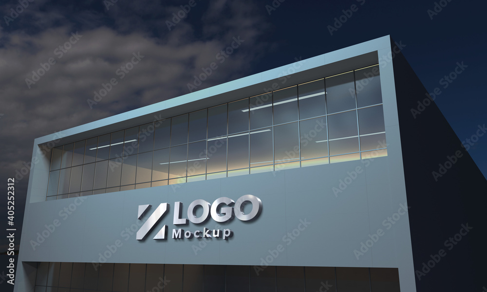 Logo Mockup 3D Sign façade Building 3d Rendered Stock Illustration ...