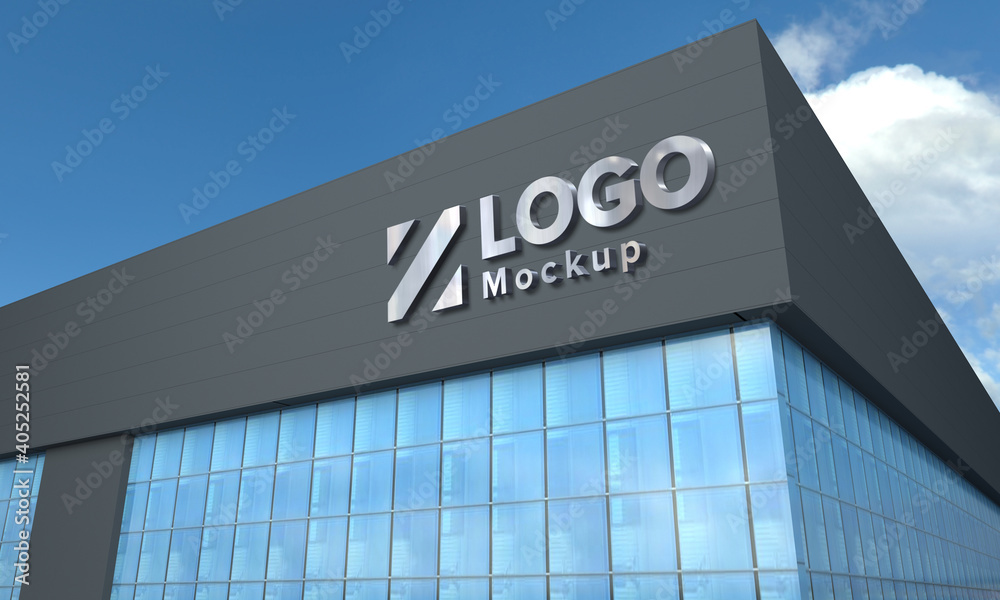 Logo Mockup 3D Sign façade Building 3d Rendered Stock Illustration ...