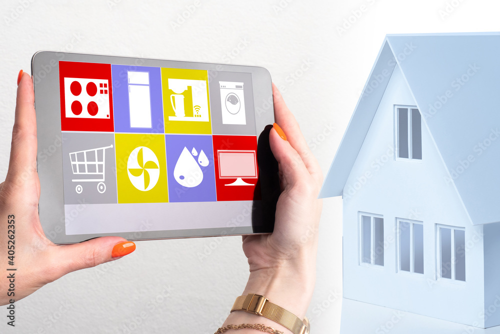Tablet with a smart home app. Smart home technology interface on ...