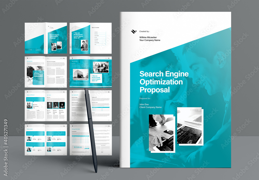 Search Engine Optimization Proposal Booklet Layout with Teal Accents ...