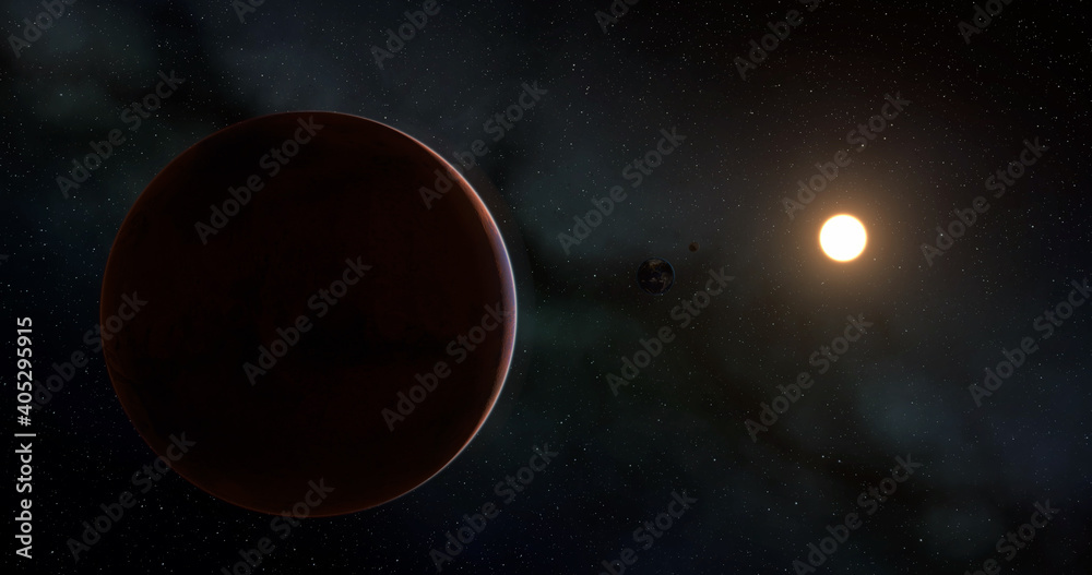 Mars and Phobos, planets of the solar system, space and stars ...