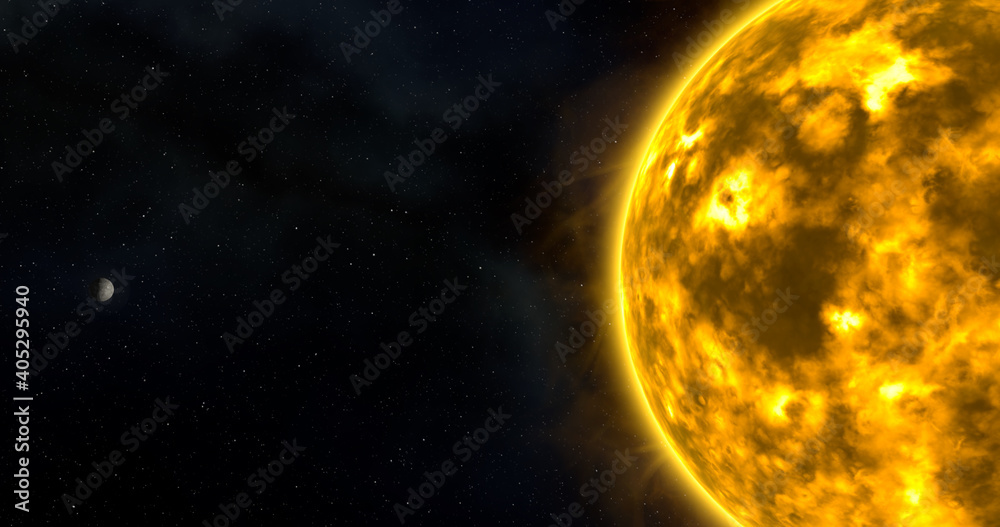 Solarfields, Mercury and Sun, planets of the solar system, space, 3D ...