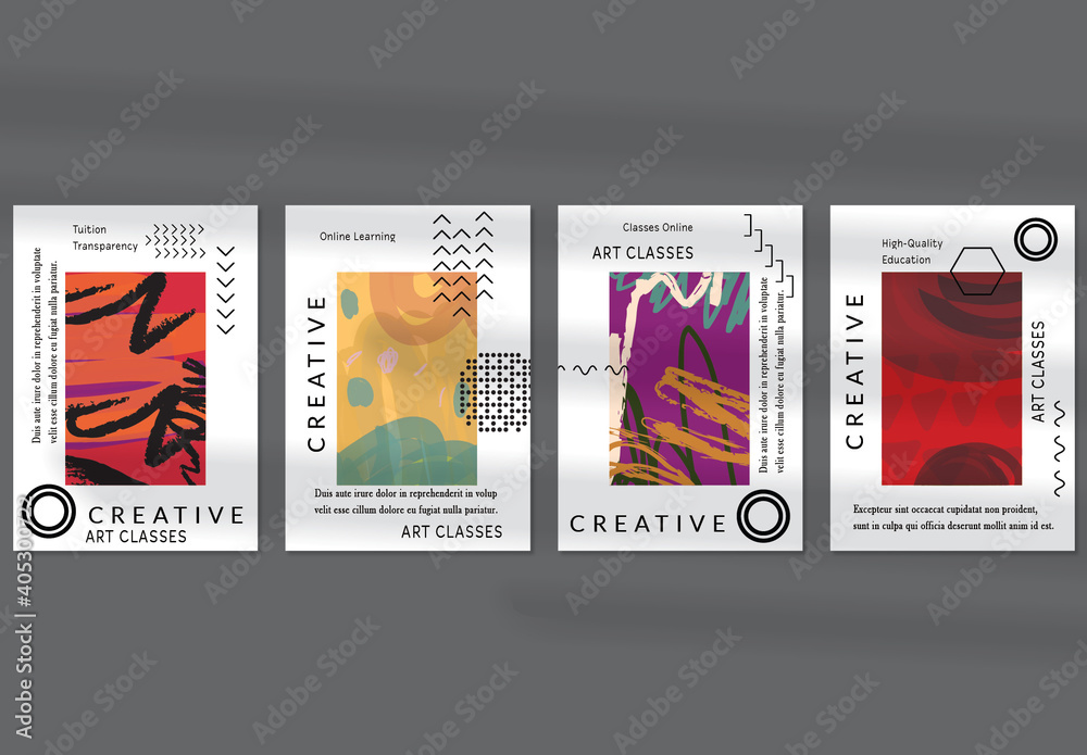 Flyer Layout with Black Geometric Shapes and Abstract Bright Rectangle ...