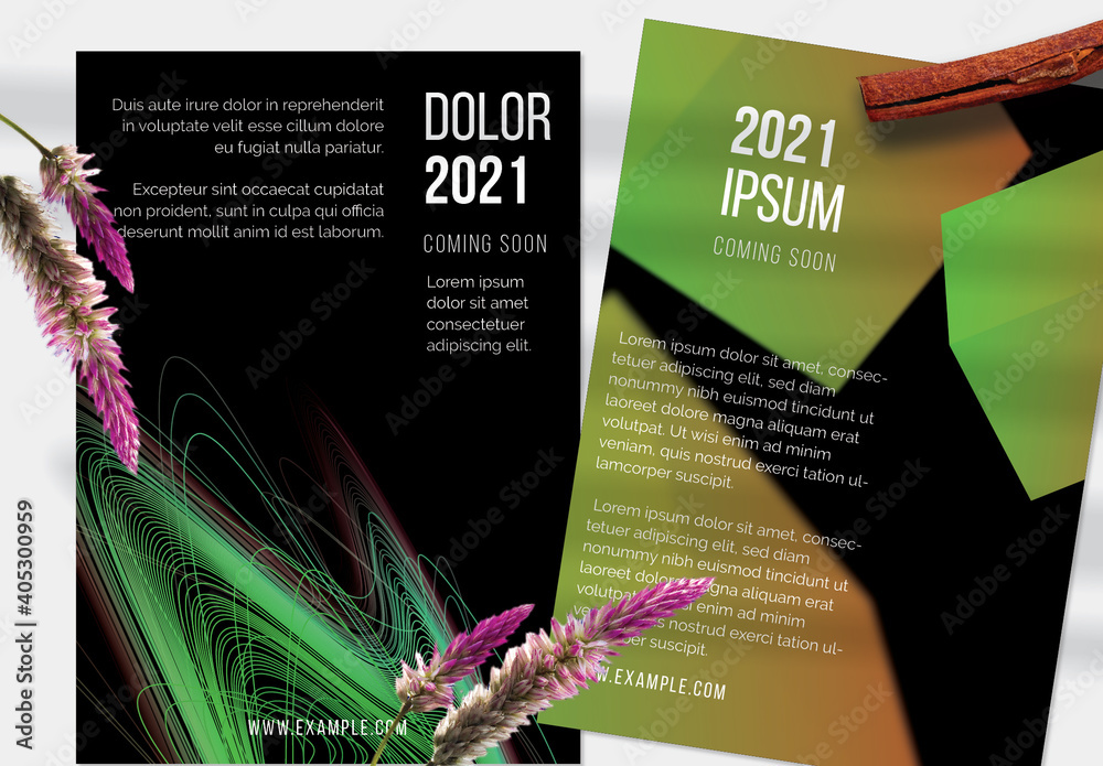 Flyer Layout with Motion Blur and Abstract Glowing Shapes Stock ...