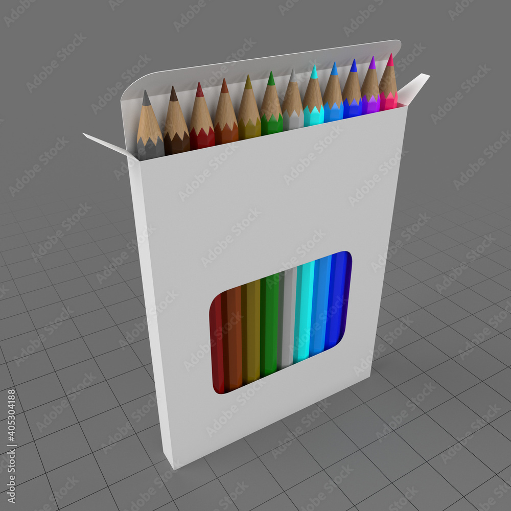 Colored pencil box with display window 1 Stock 3D asset | Adobe Stock