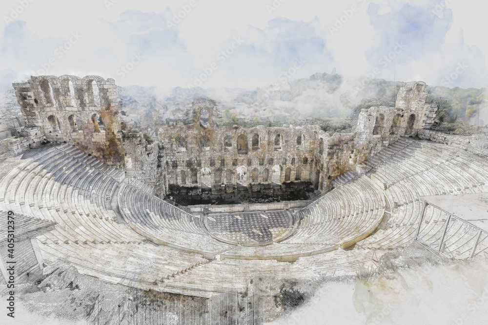 Ancient Sites ruins of ruins of ancient theater of Herodion Atticus in ...