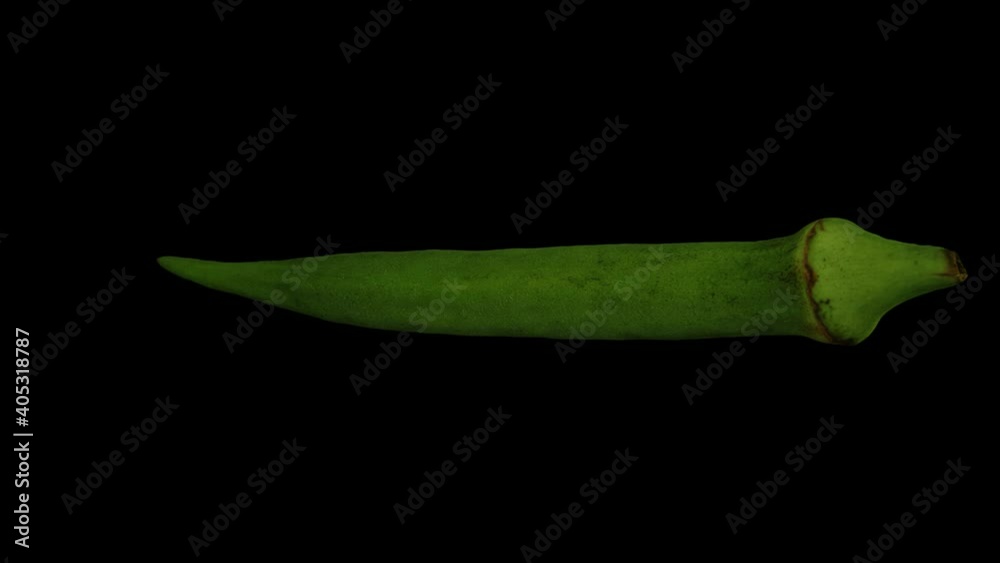 Realistic render of a spinning Okra (Okro,Ochro) Pod on black ...