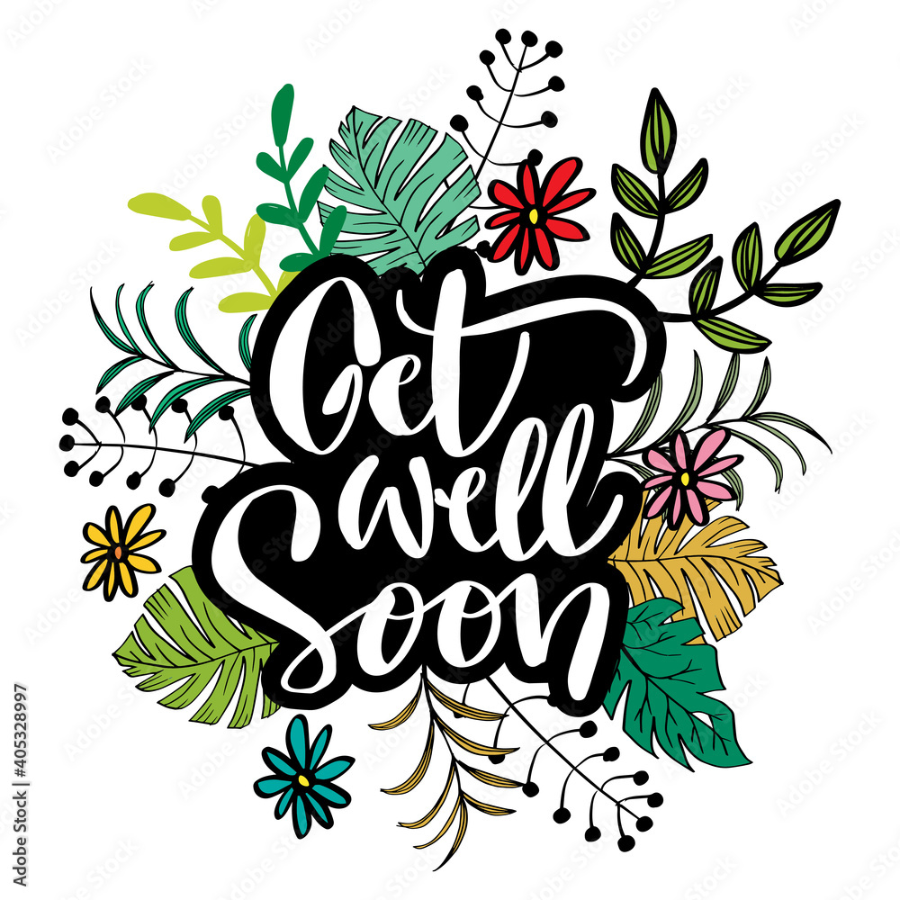 Get well soon, hand lettering. Greeting card. Stock Vector | Adobe Stock
