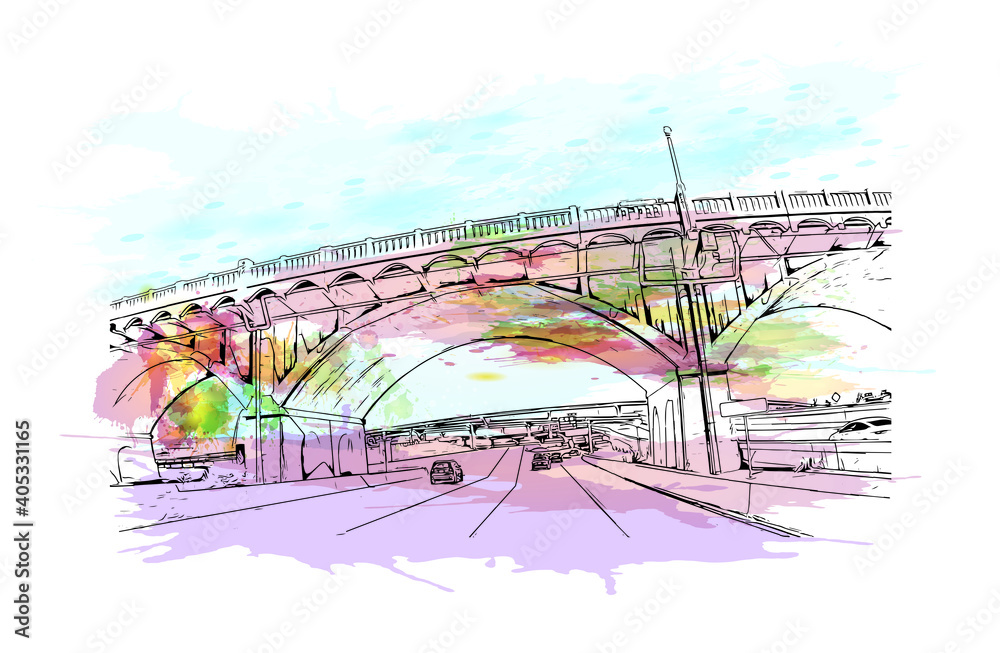 Building view with landmark of Dallas is the city in Texas. Hand drawn ...