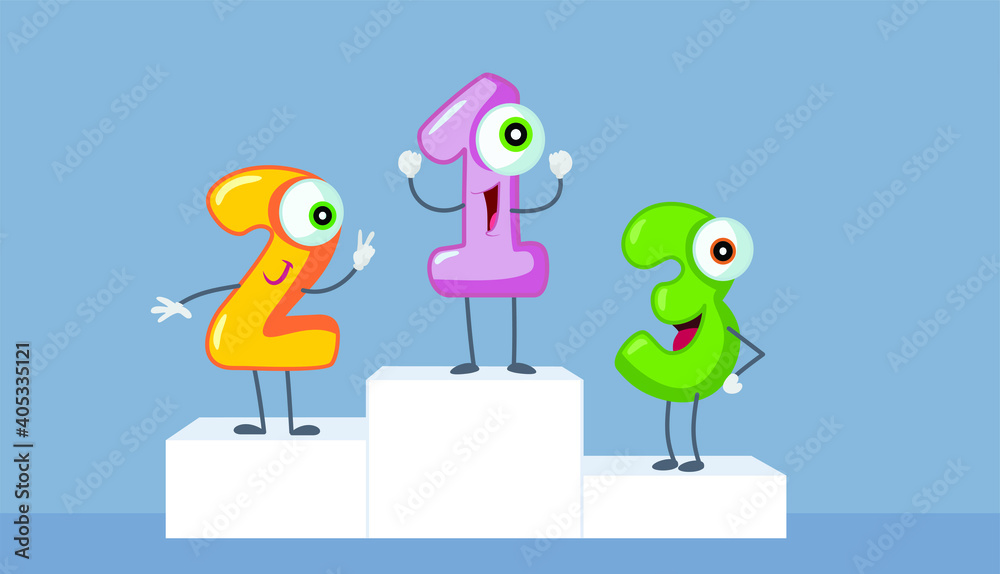 Funny Cartoon Numbers Sitting on a Podium Stock Vector | Adobe Stock