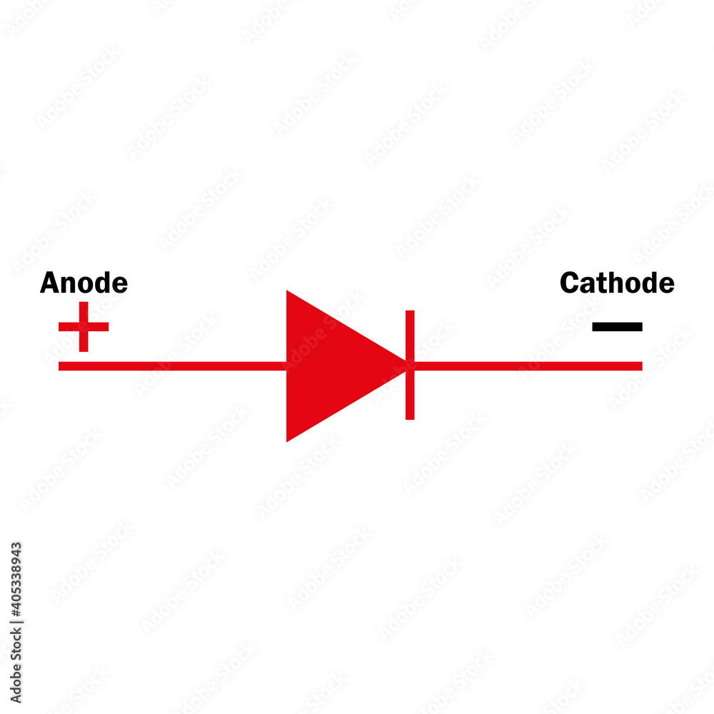 Diode symbol anode symbol red And black cathode White background Vector ...