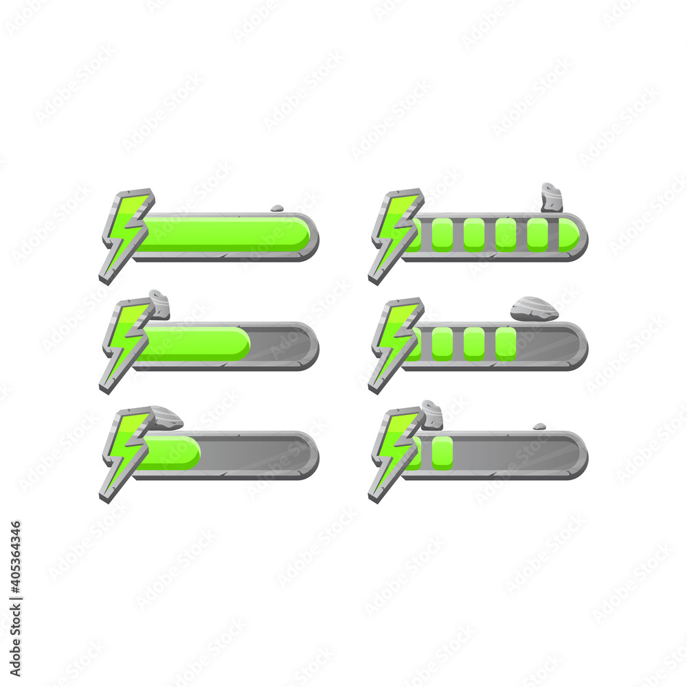Set Of Game Ui Stone Rock Energy Stamina Progress Bar With 2 Style For Gui Asset Elements Vector