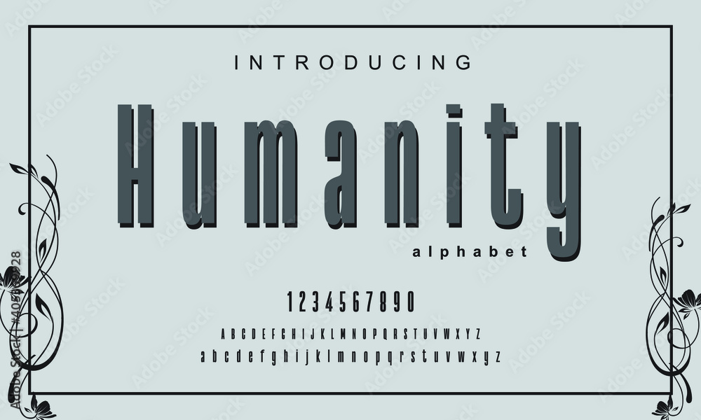 Humanity font. Elegant alphabet letters font and number. Classic Copper ...
