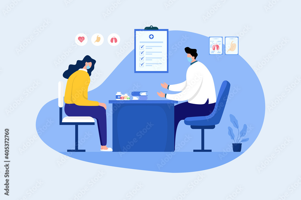 Doctors explain health conditions to female patients at medical check ...