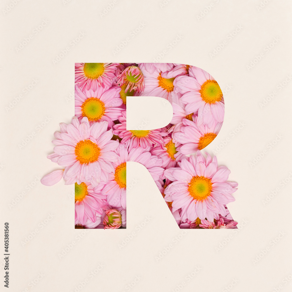 Font design, Abstract alphabet font with pink flower, realistic ...