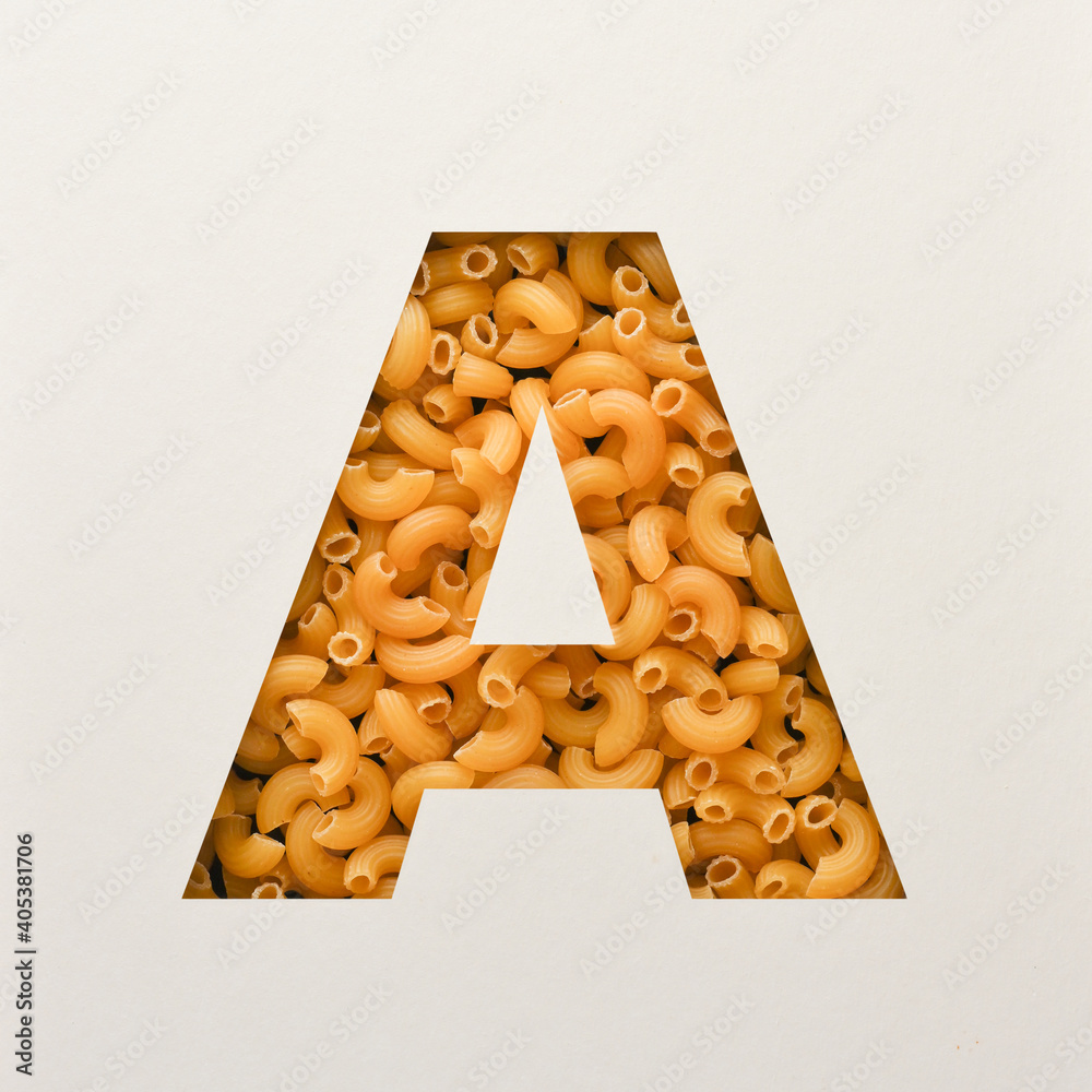 Font design, Abstract alphabet font with elbow macaroni, realistic ...