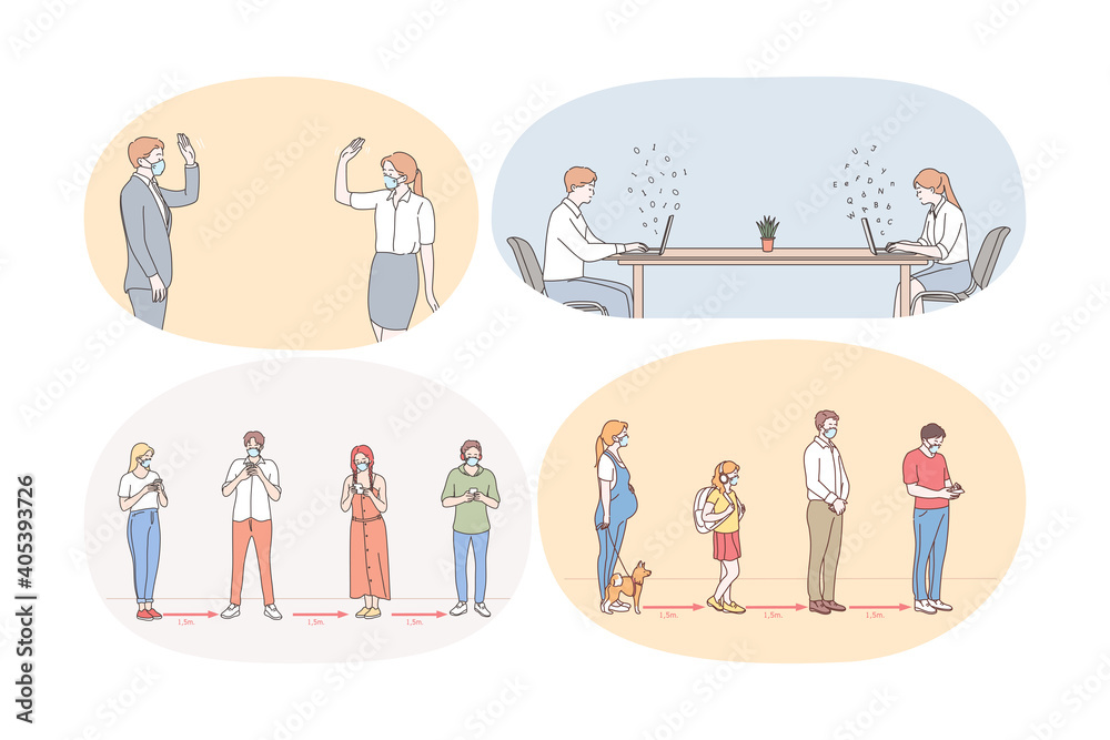 Social Distance, working and living during COVID-19 pandemic concept ...