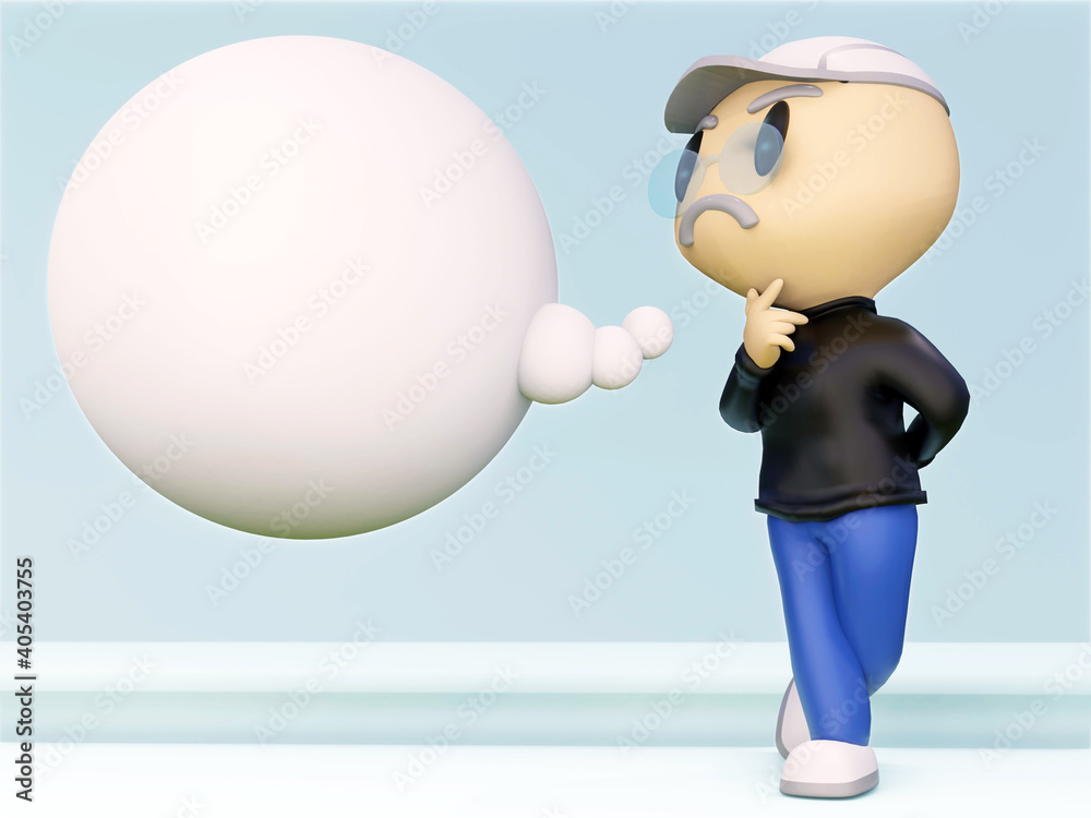 3D RENDER ILLUSTRATION cartoon character thinker mastermind sage ...