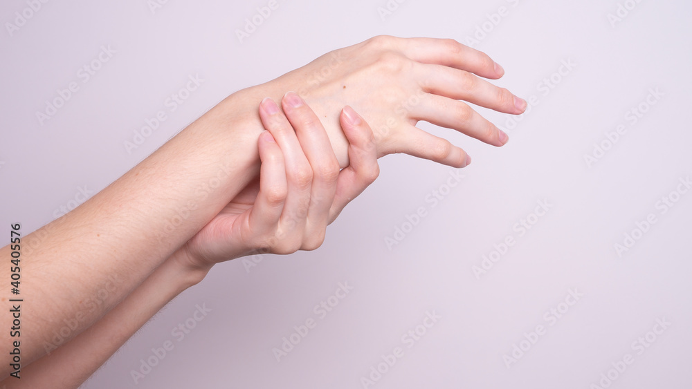 Parkinson's disease symptoms. Close up of tremor (shaking) hands of ...