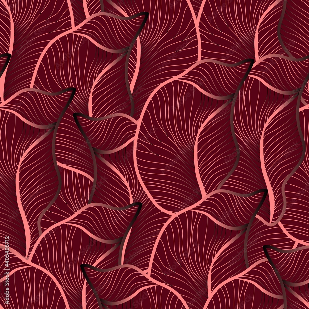 Leaves Seamless Pattern Luxury Design. Line Art Leaf Drawing. Tropical ...