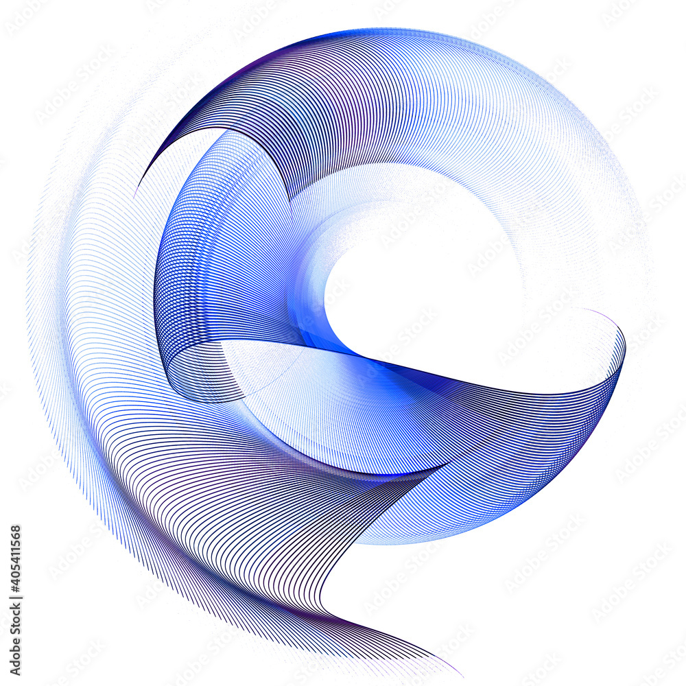Blue rounded wavy elements are gracefully curved and rotated in a ...