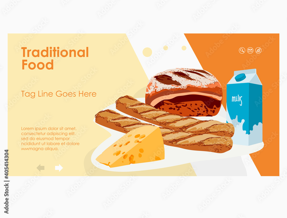 Healthy food ingredients. Bread, cheese, milk, butter. Farmers market ...