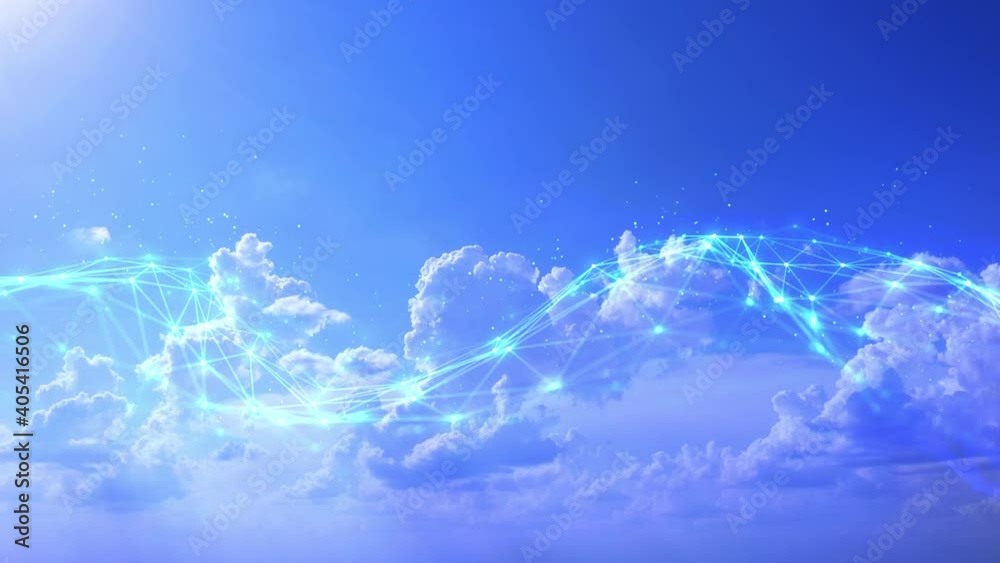 Abstract digital Sky background with 3d Render Plexus Connections. Big ...