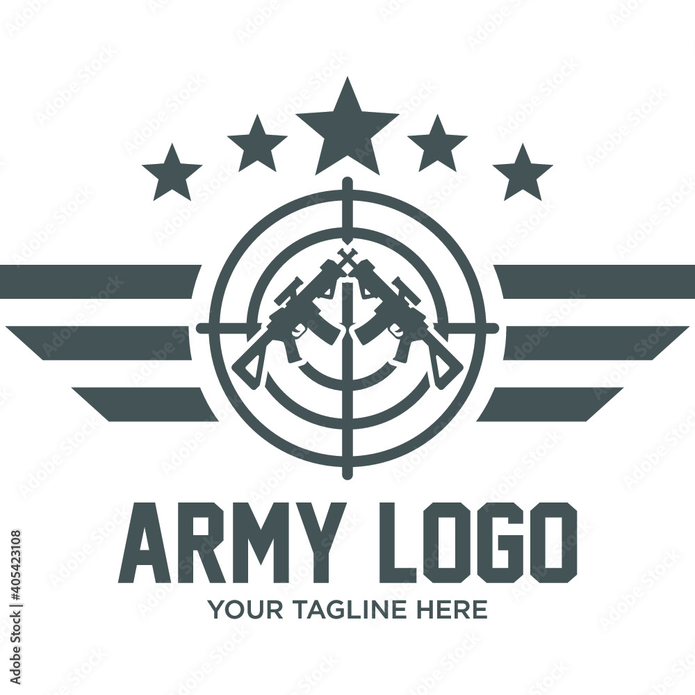 army, assault rifles, gun logo, emblem isolated on white, vector Stock ...