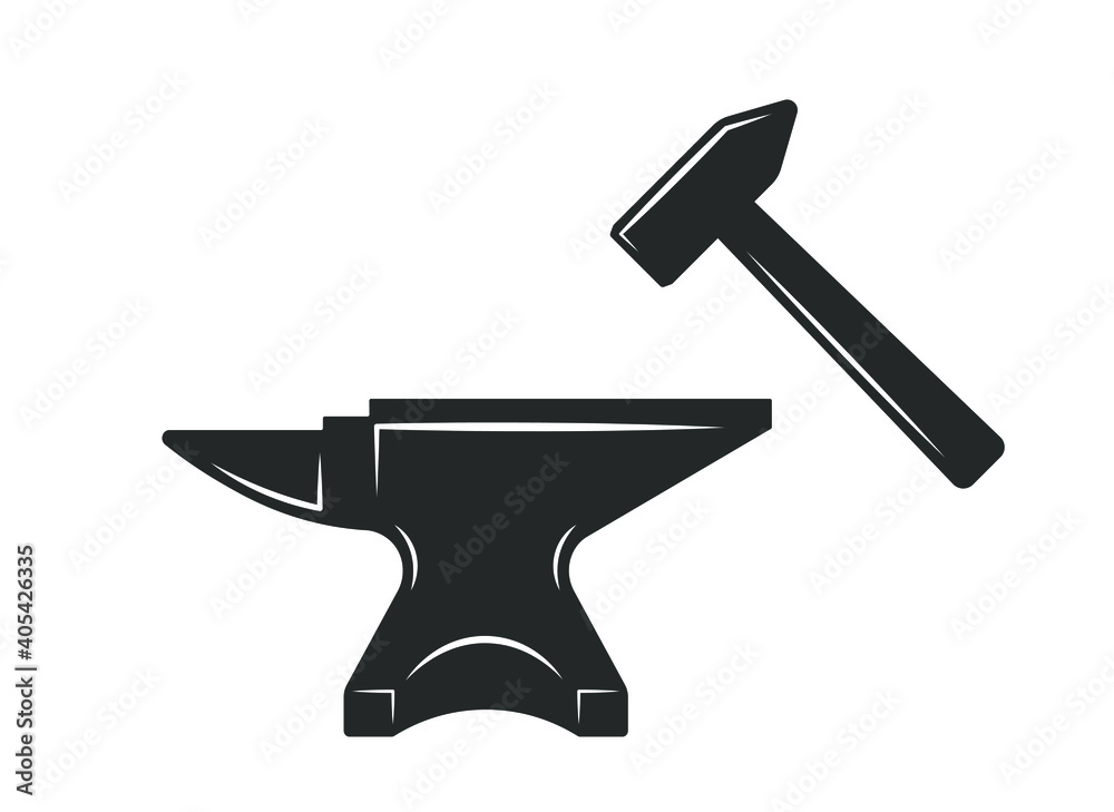 Blacksmith anvil icon shape symbol. Iron smith workshop logo sign ...