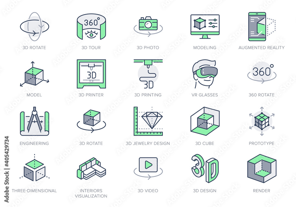 3d vr design line icons. Vector illustration included icon - virtual ...